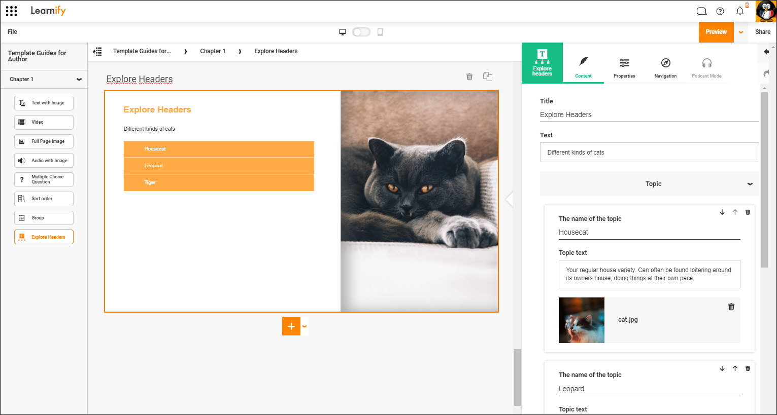 The "Explore headers" Template – Learnify
