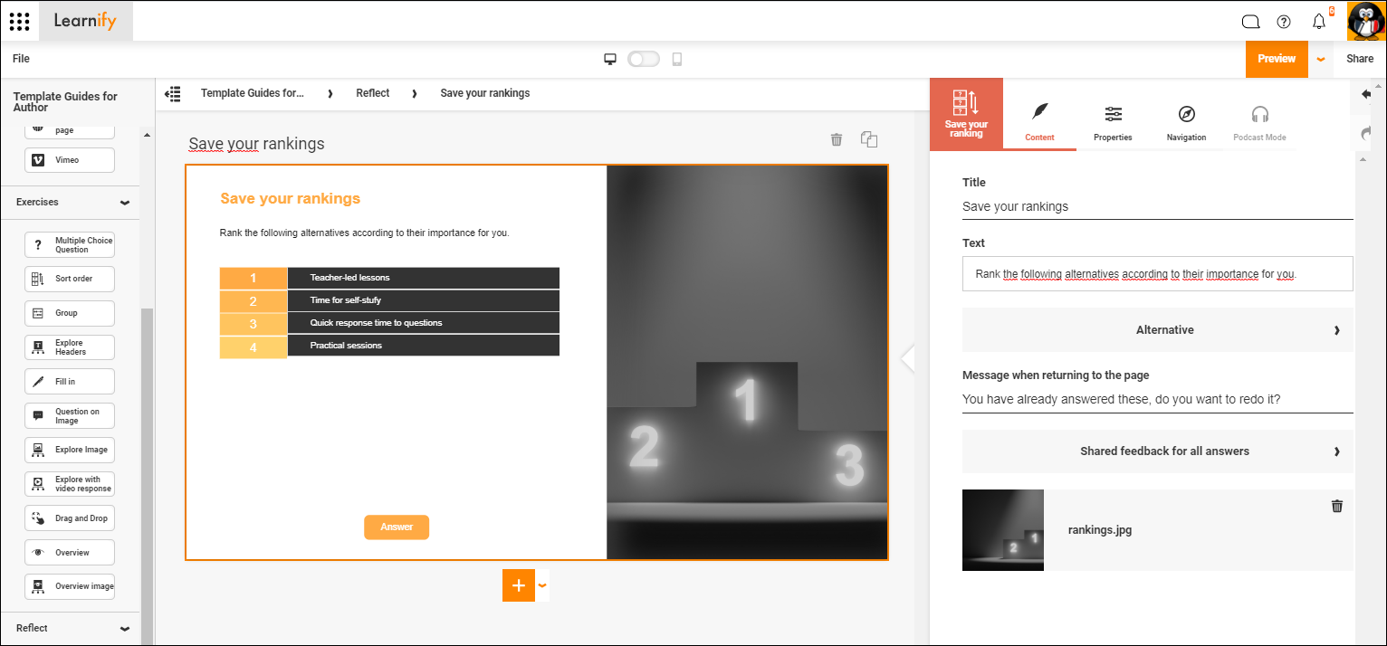 The "Save your rankings" Template – Learnify