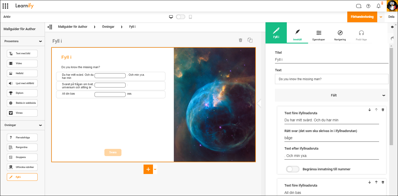 "Fyll i" mallen – Learnify