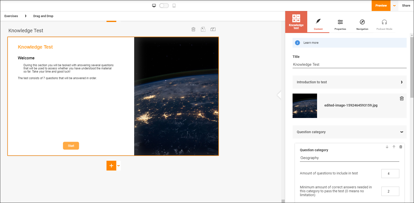 The "Knowledge test"-template – Learnify