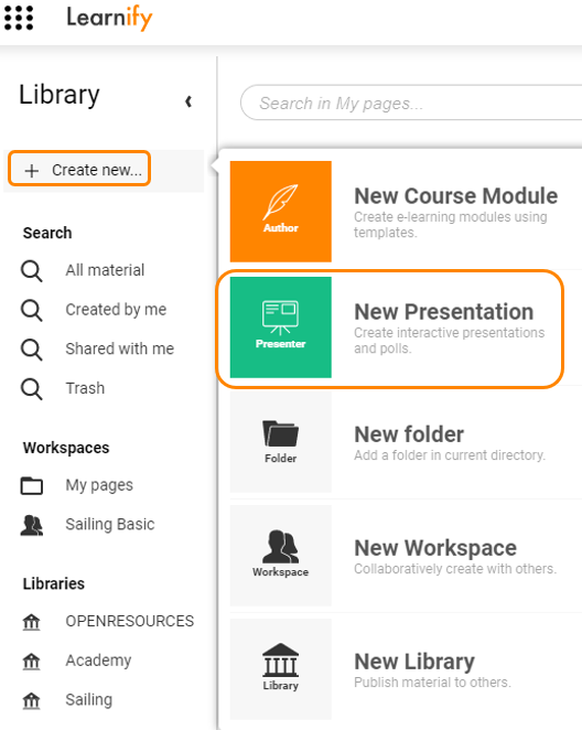 Start using Presenter - Create your first page – Learnify